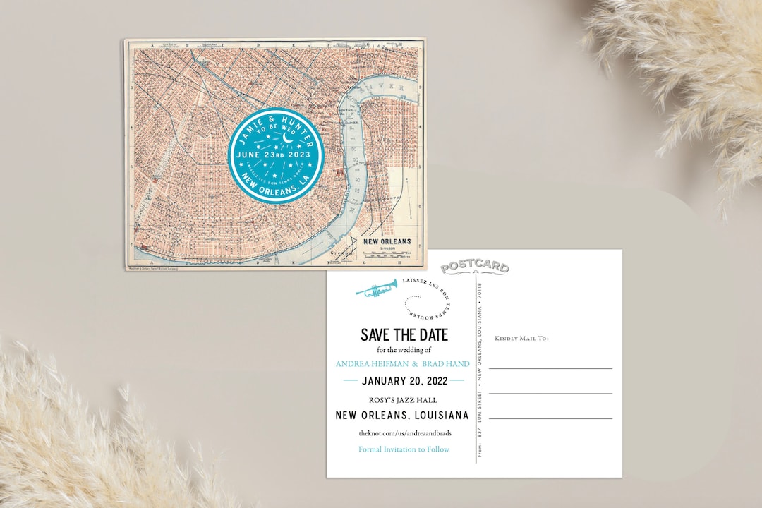 New Orleans NOLA Map Postcard Save the Date - Etsy