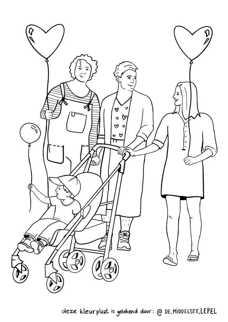 Coloring Page Multi-parent Family, Rainbow Family, Queer Family, Family ...