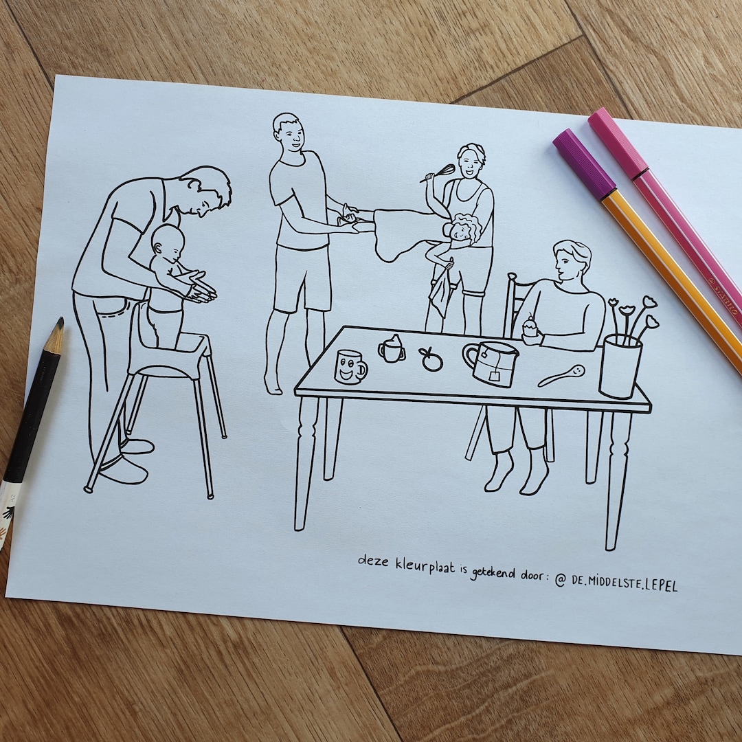 PDF Coloring Page Kitchen Multi-parent Family, Rainbow Family, Queer ...