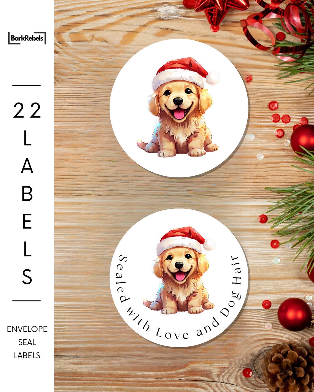 Golden Retriever Christmas 1.5" Circle Envelope Seal Labels ...