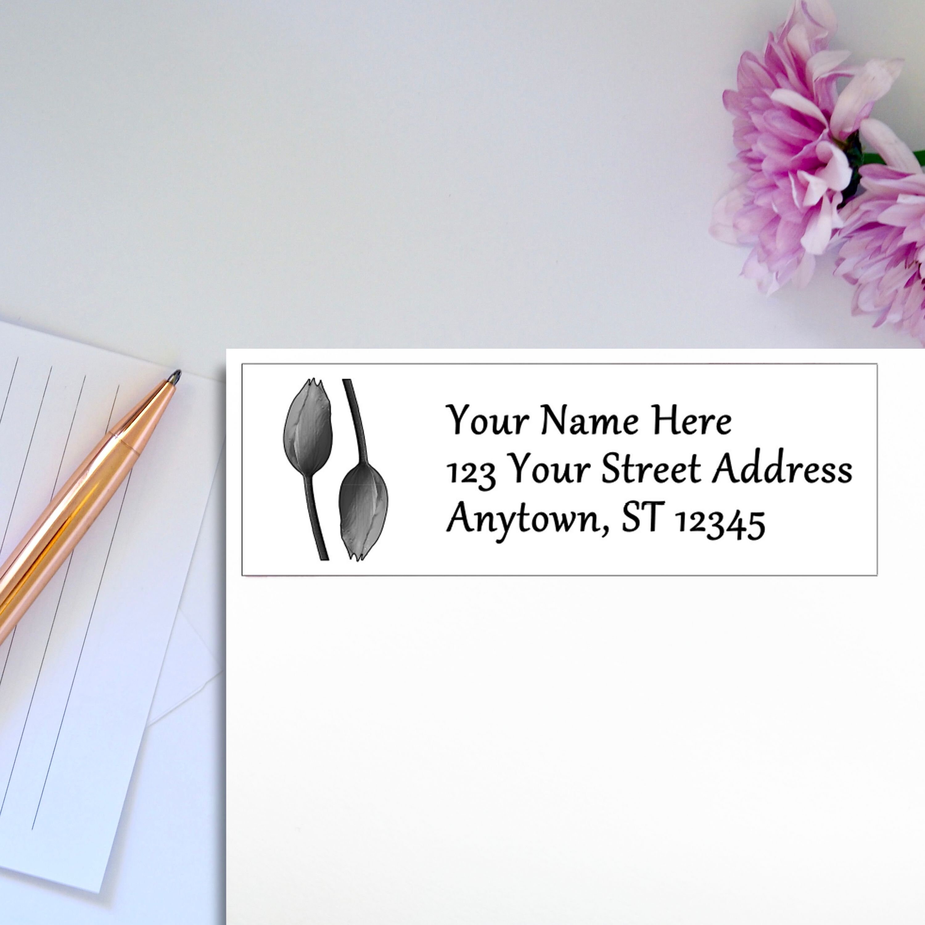 Black and White Tulip Return Address Labels, Personalized Self-adhesive ...