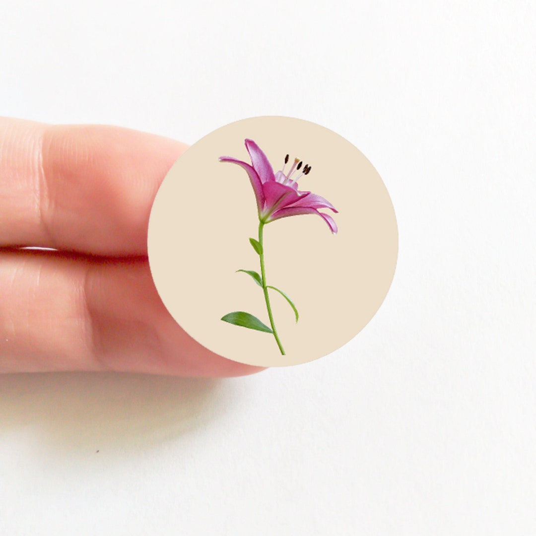 Stargazer Lily Sticker for Envelopes, Pink Lilly Sticker for Favors Bag ...