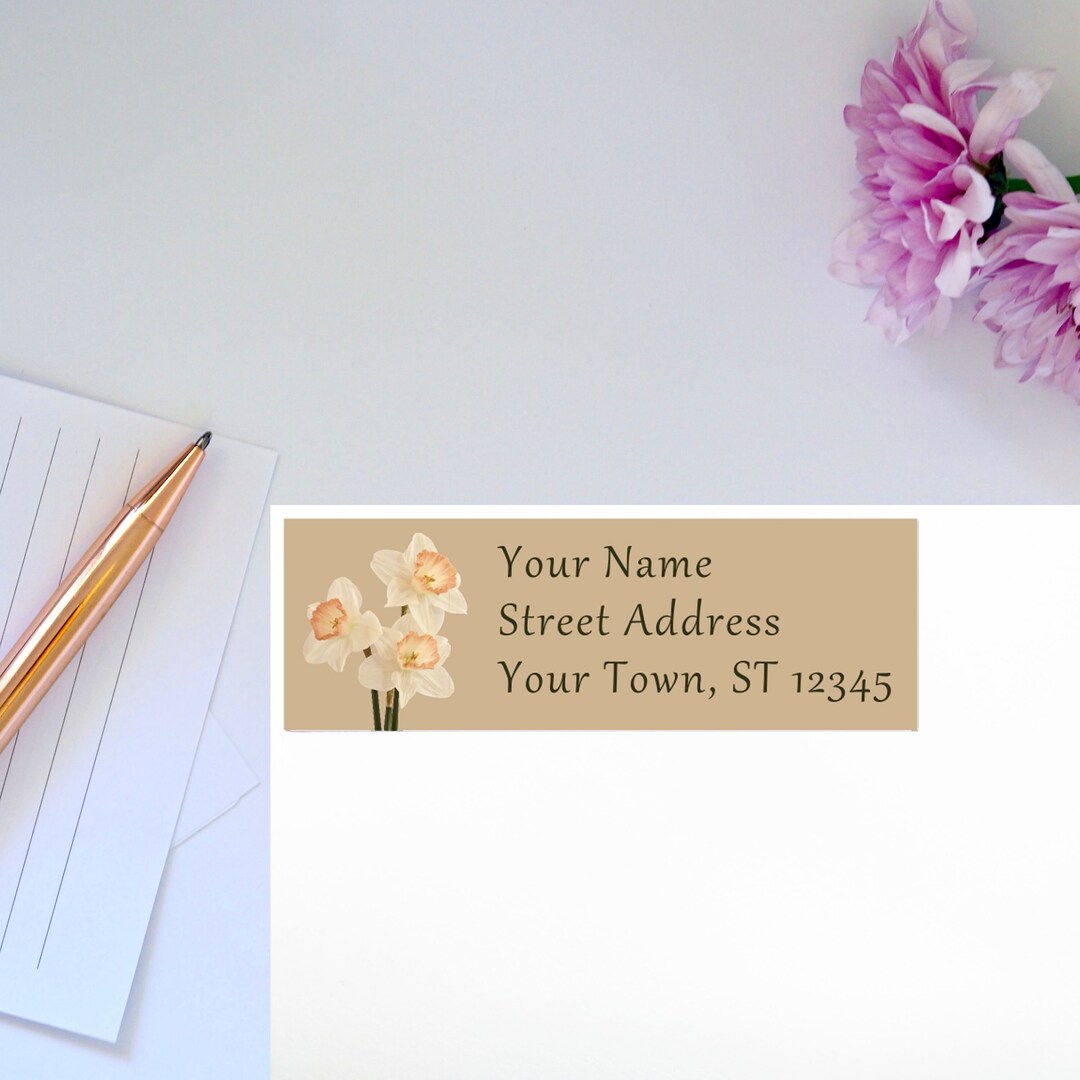White Daffodil Flower Address Label Custom, Spring Flower Address ...