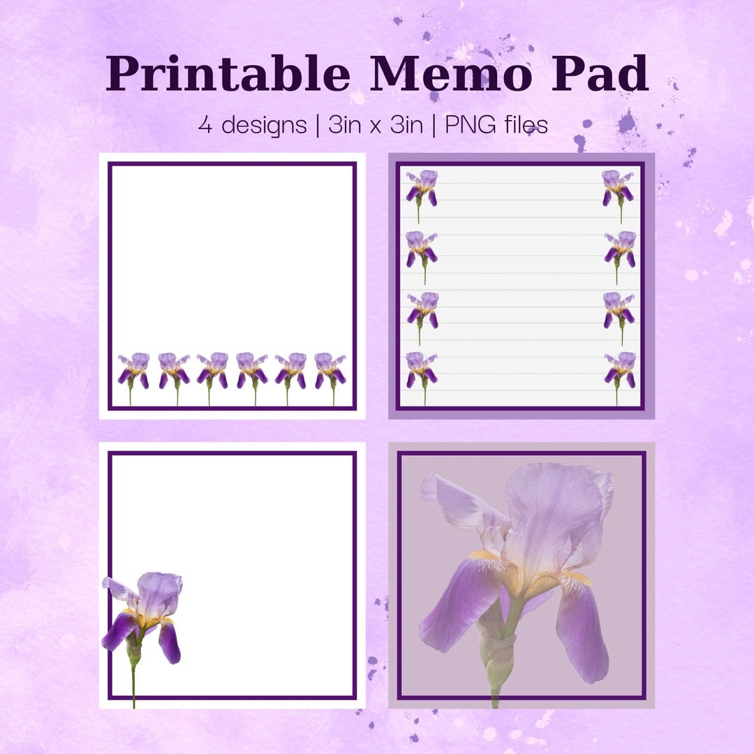 Iris Flower Printable Notepad, Spring Flower Aesthetic Stationary Set ...
