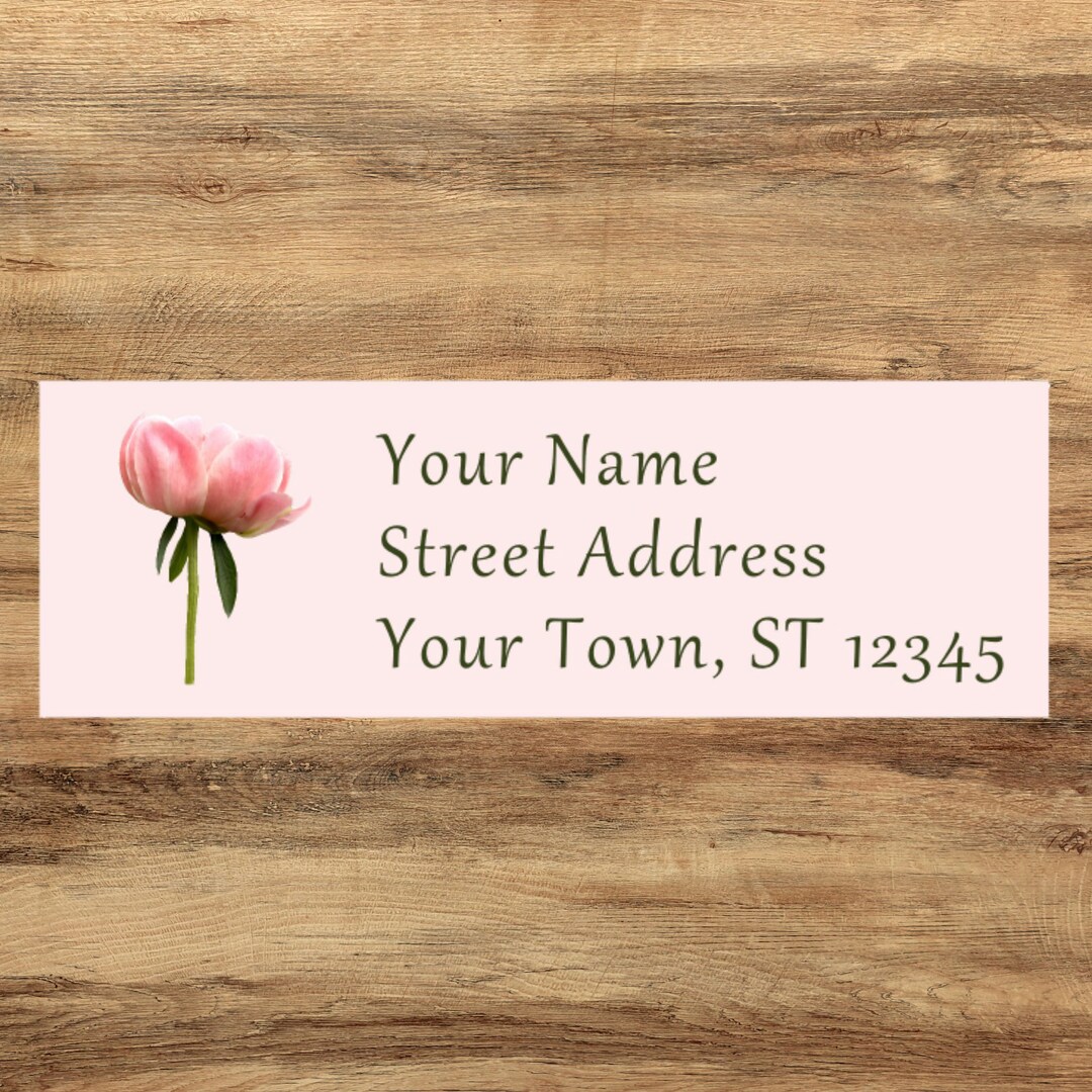 Pink Peony Return Address Labels for Envelope Addressing, Customized ...