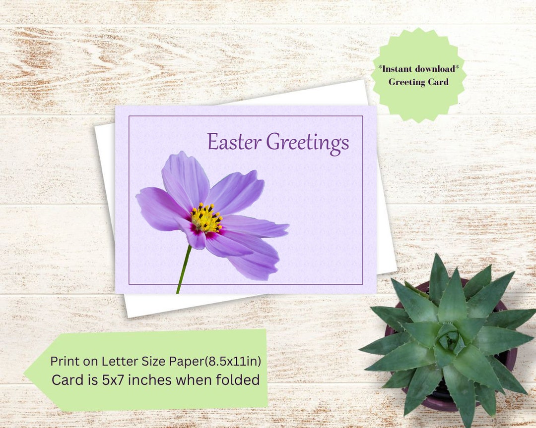 Purple Cosmos Printable Easter Card, Easter Greetings Blank Greeting ...