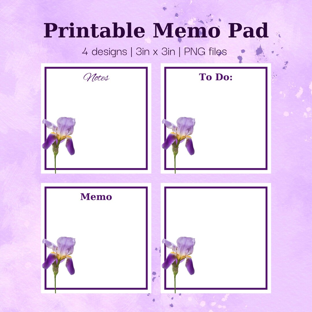 Purple Iris Notepads Template, Iris Stationery Bundle, Flower Note Pads ...
