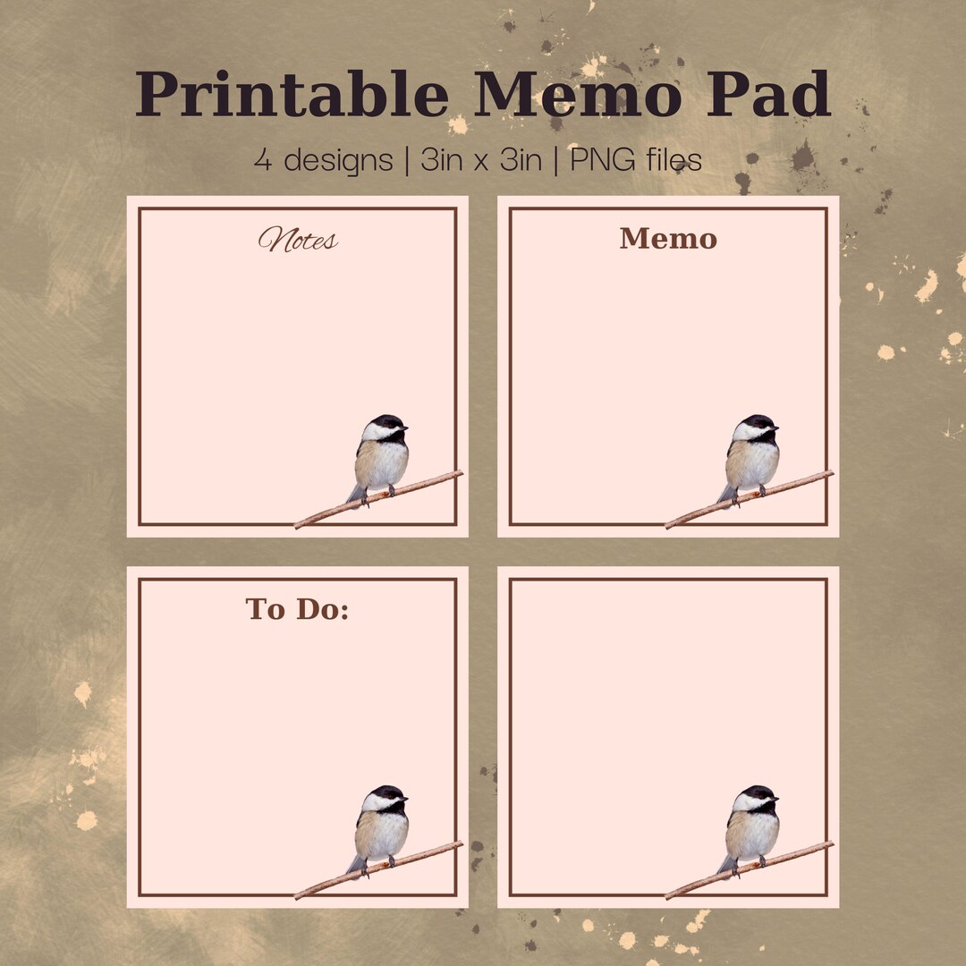 Chickadee Memo Pad Printable: Minimalist Bird Digital Sticky Notes (3x3 ...