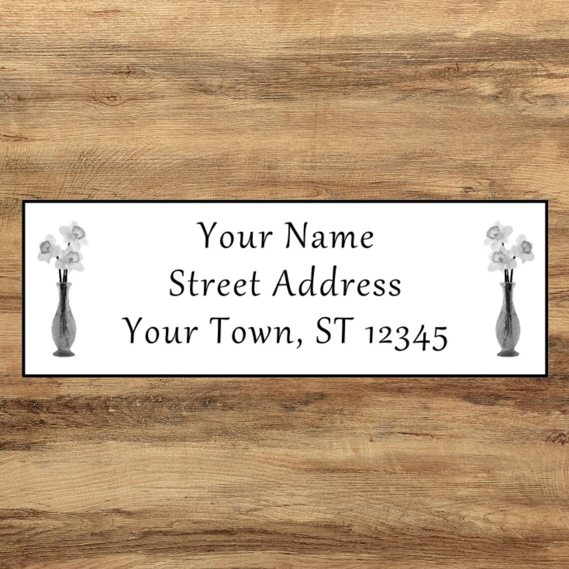 Elegant Set of 30 Daffodil Flower Return Address Labels in Chic Black ...
