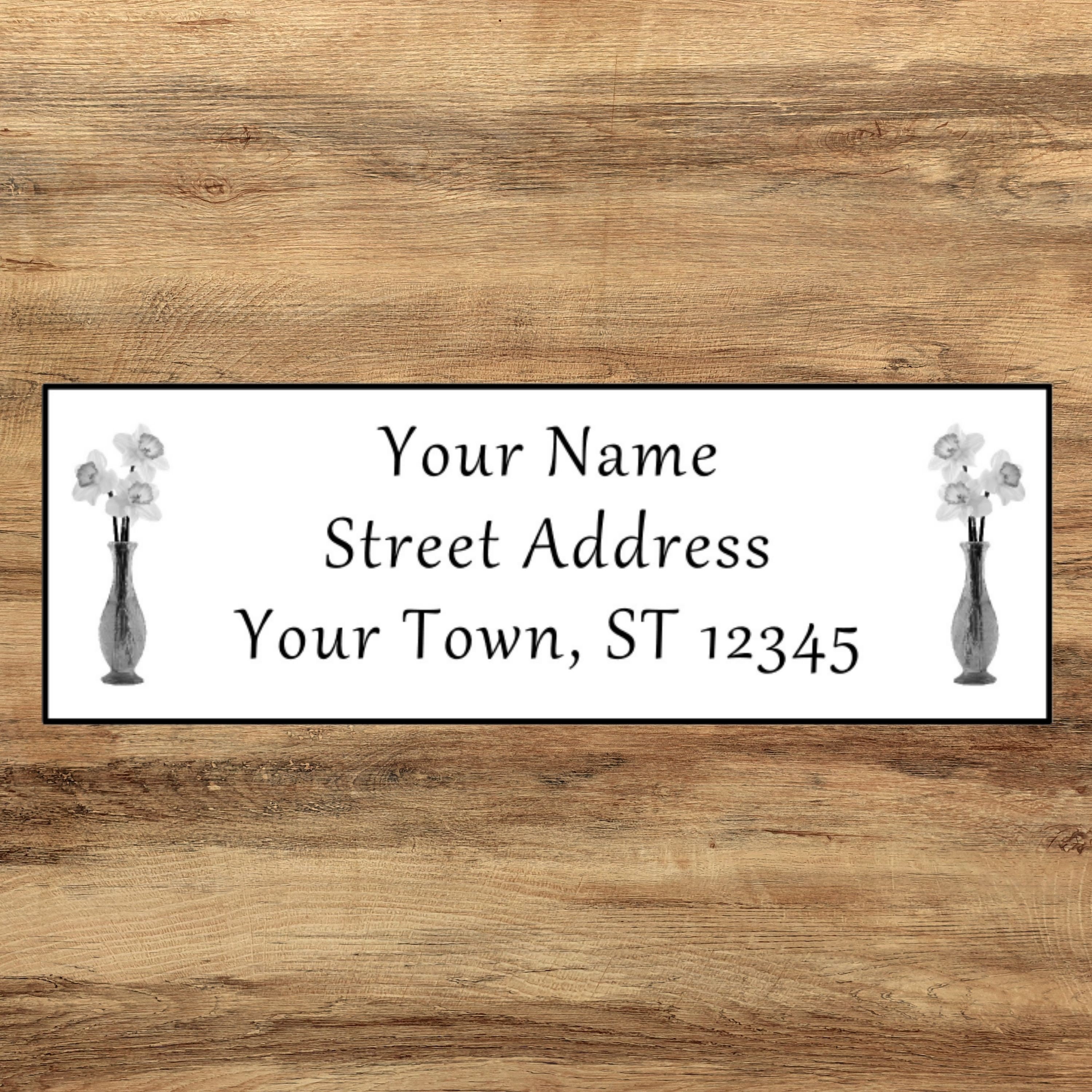 Elegant Set of 30 Daffodil Flower Return Address Labels in Chic Black ...
