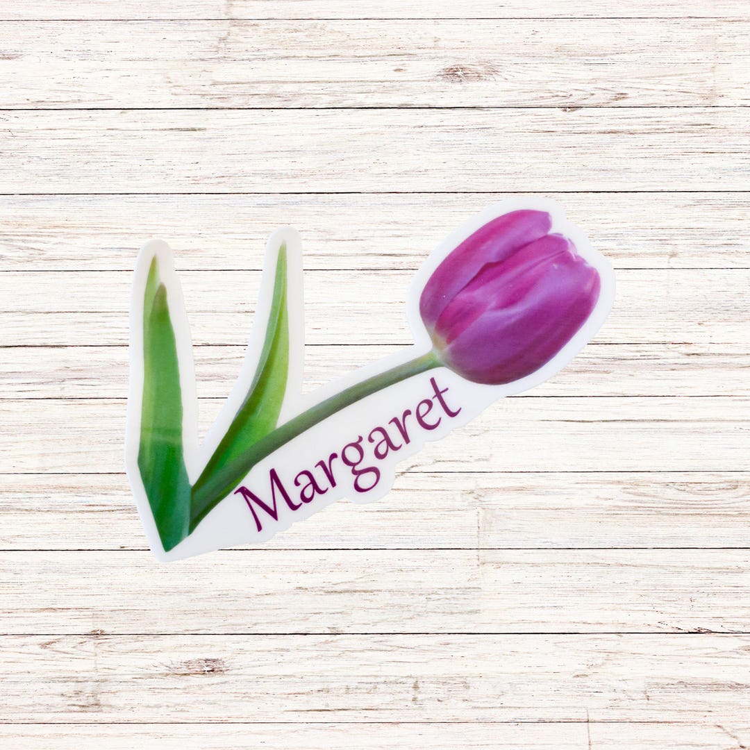 Purple Tulip Vinyl Name Sticker for Water Bottles, Custom Name Sticker ...