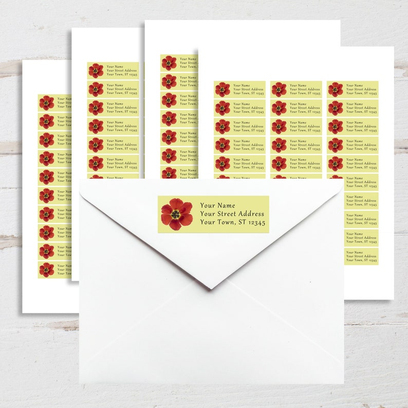Red Tulip Modern Address Labels, Set of 30 Envelope Address Label ...