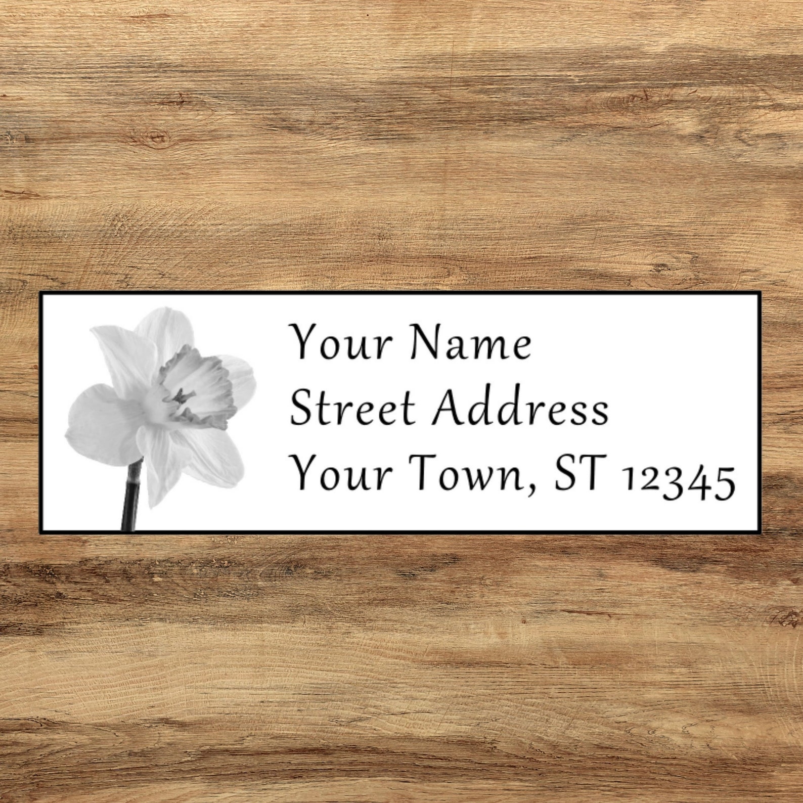 Decorative Floral Vinyl Mailing Labels, Black and White Daffodil Flower ...