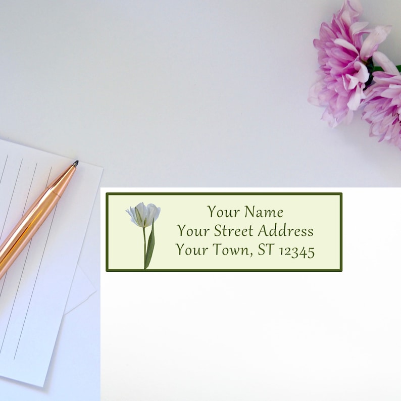 White Tulip Printed Maililng Labels, Personalized Self-adhesive Return ...