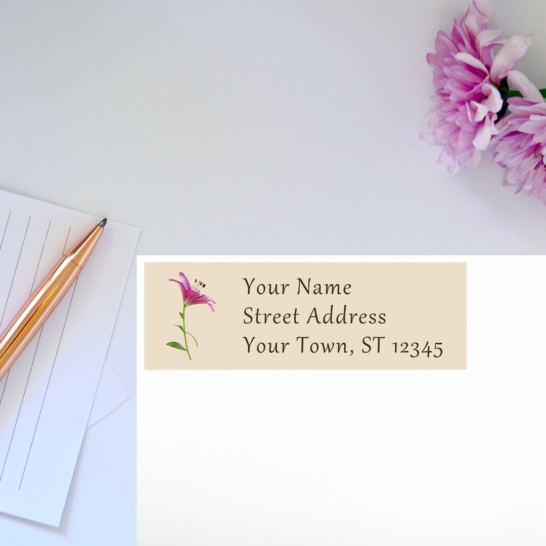 Pink Lily Flower Mailing Envelope Stickers Set of 30, Pink Floral ...