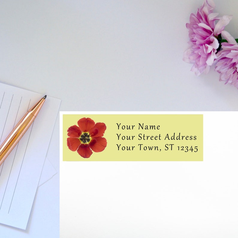 Red Tulip Modern Address Labels, Set of 30 Envelope Address Label ...