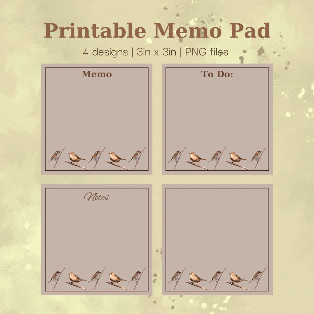Male and Female Sparrow Sticky Notes Printable, Wild Bird Memopad ...