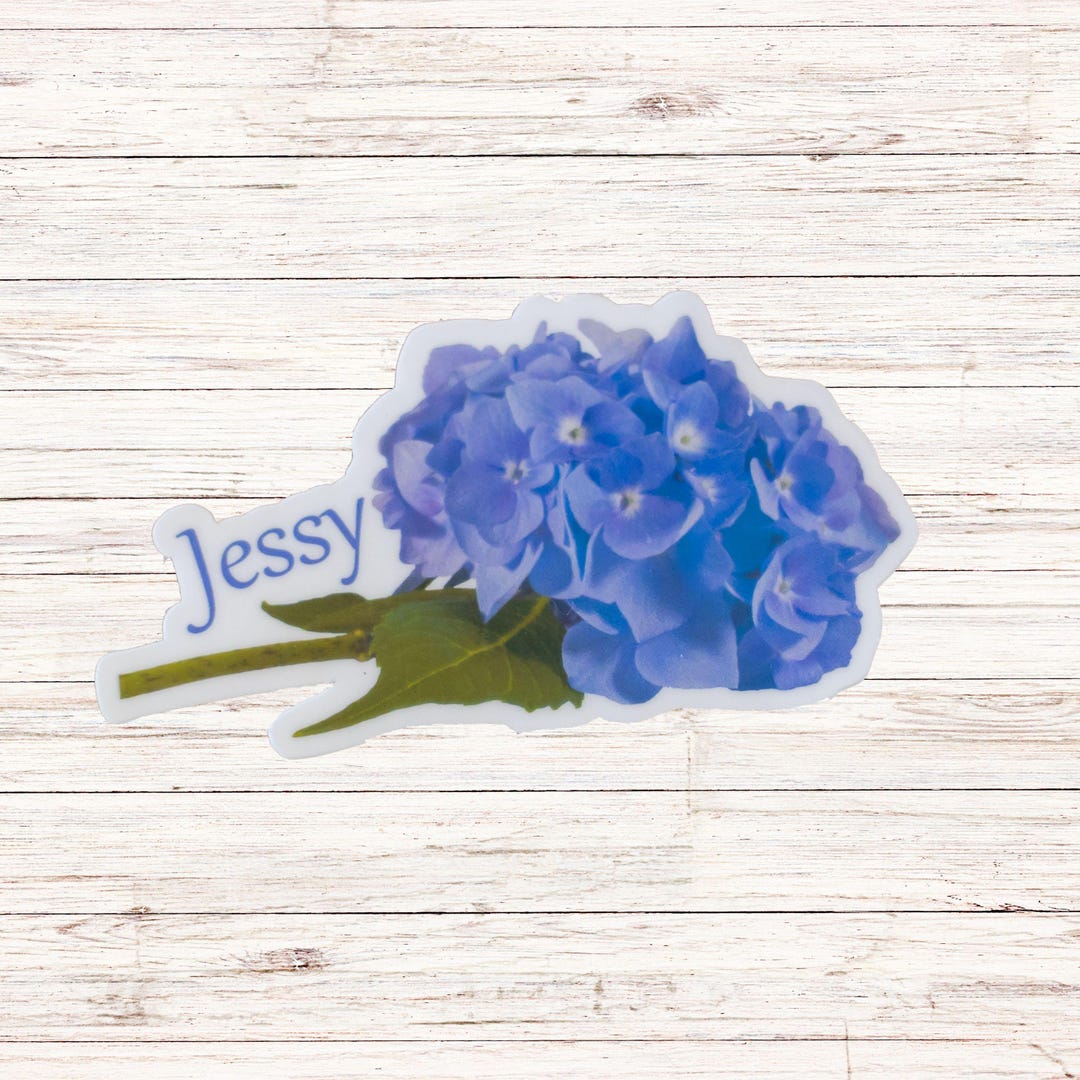 Blue Hydrangea Vinyl Name Sticker for Water Bottles, Waterproof ...