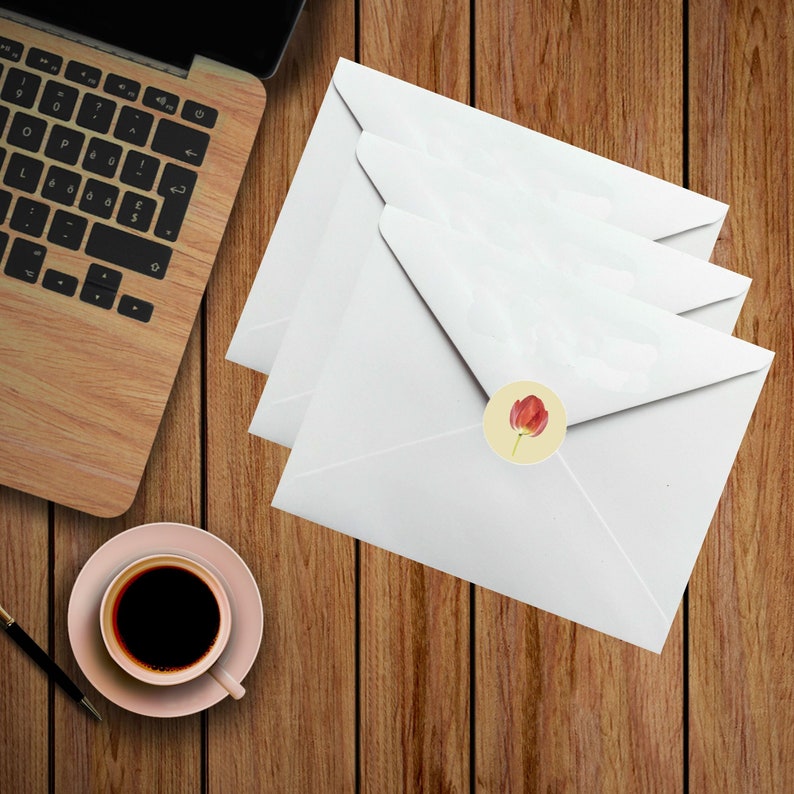 Red Tulip Envelope Seal Sticker Sheet, Red Floral Circle Stickers for ...