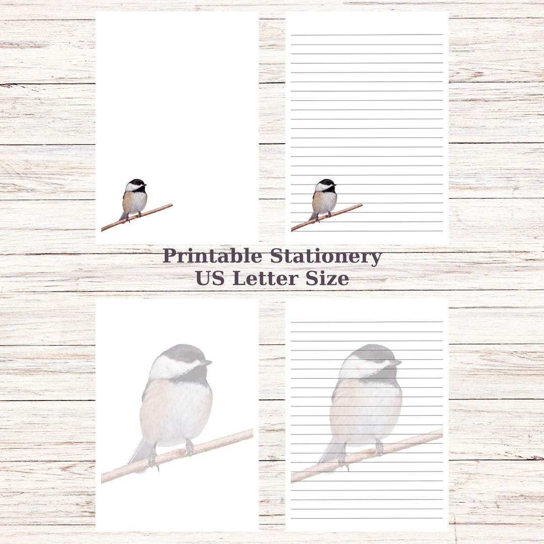 Black Capped Chickadee Printable Notebook Paper, Cute Bird Stationery ...