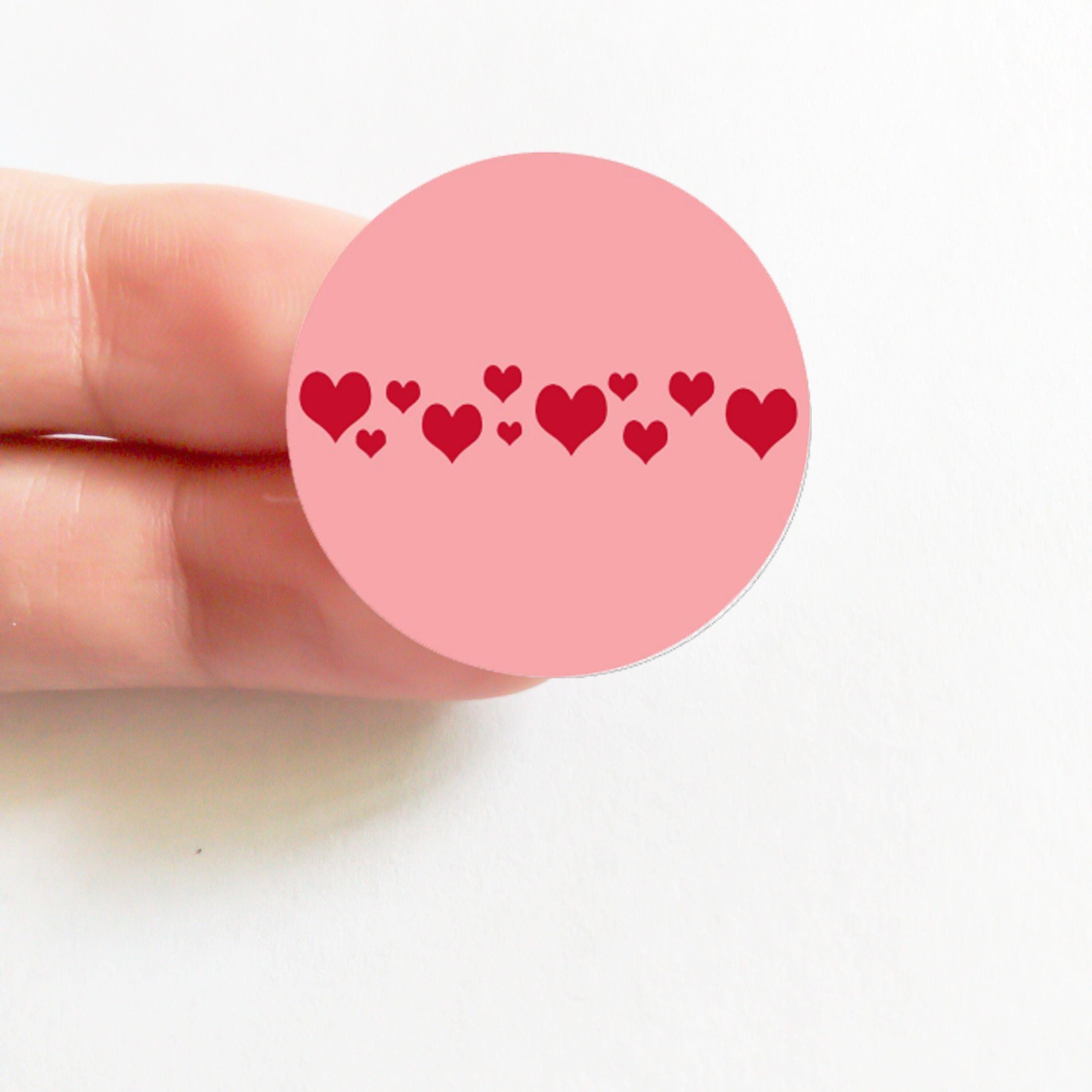 Cute Pink and Red Heart Circle Sticker for Envelopes, Valentine Sticker ...