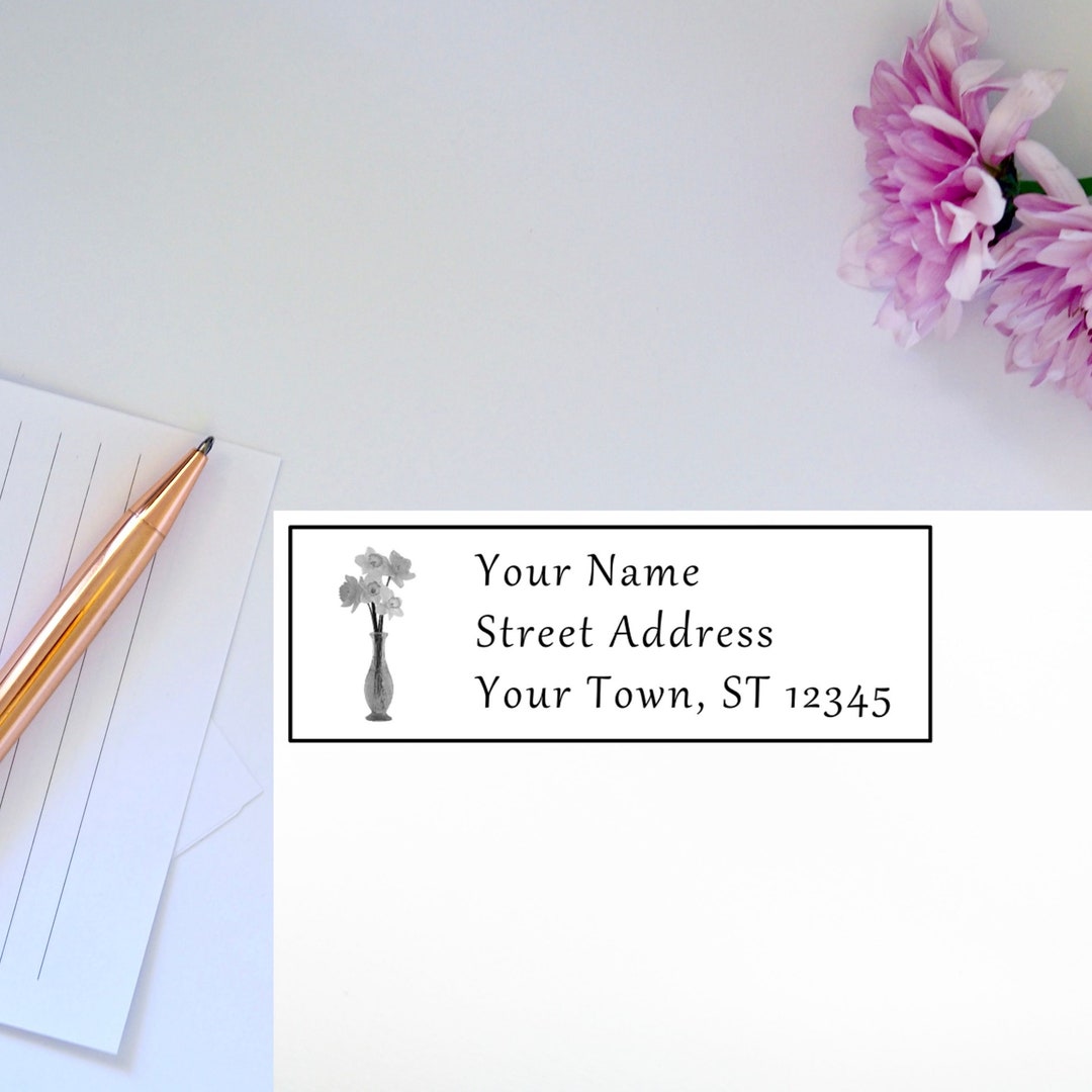 Elegant Black and White Daffodil Address Labels for Envelopes, Custom ...
