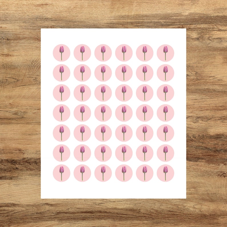Pink Tulip Envelope Seal Sticker, 1 Inch Circle Stickers Set, Round ...