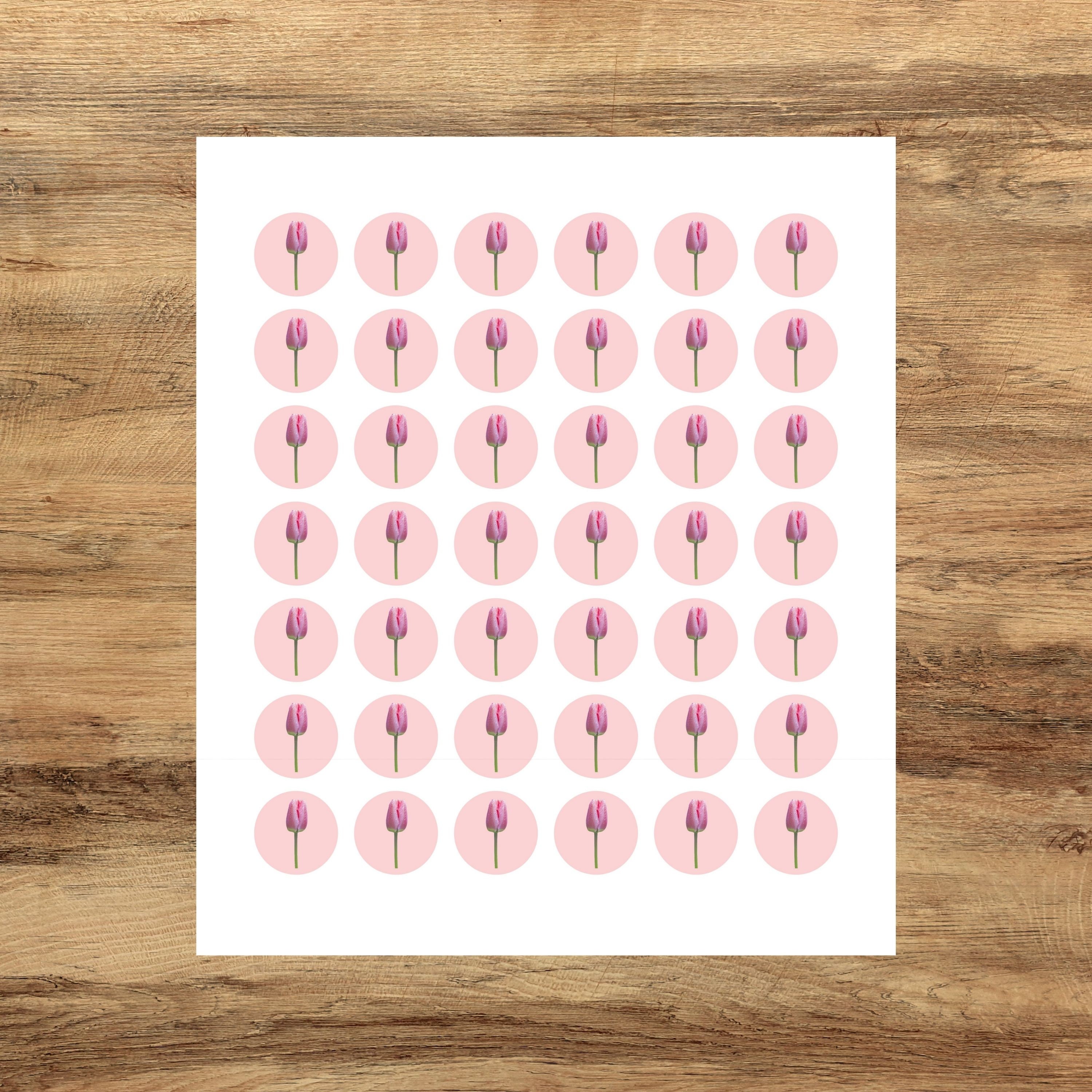 Pink Tulip Envelope Seal Sticker, 1 Inch Circle Stickers Set, Round Pink Flower Stickers Sheet ...
