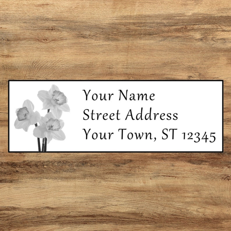 Handcrafted Set of 30 Floral Return Address Labels, Daffodil Flower ...