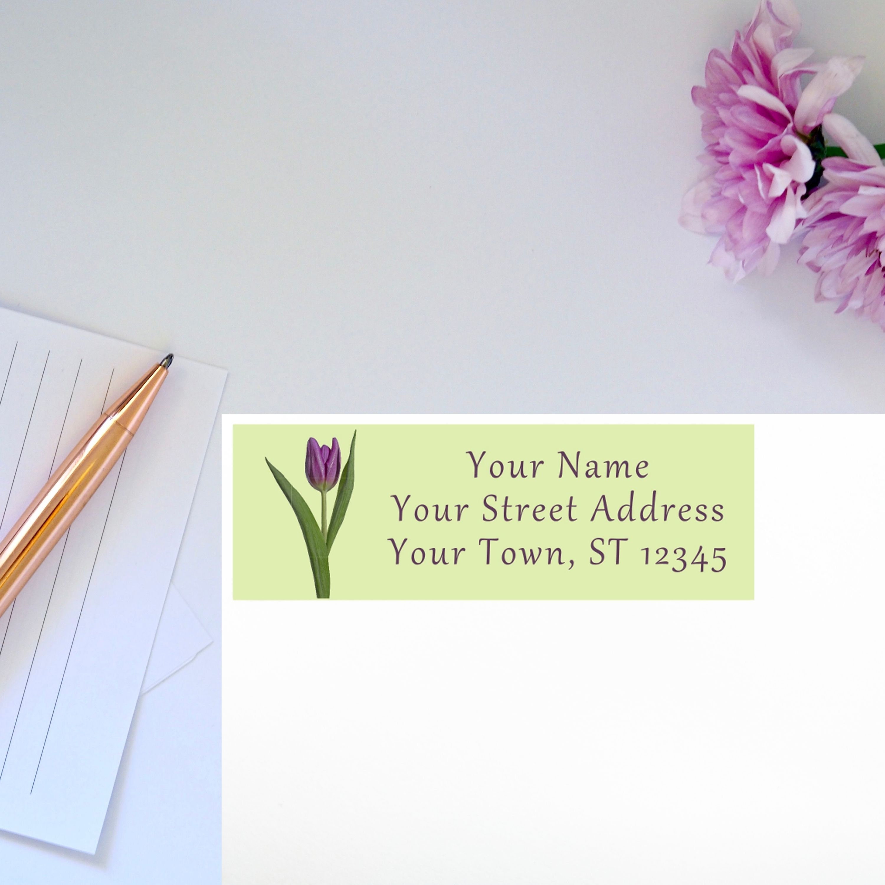 Custom Purple Tulip Correspondence Accessories, Set of 30 Vinyl Return ...