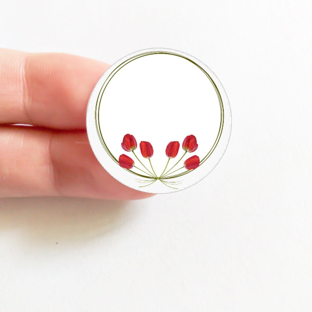 Red Tulip Wreath Sticker Labels, Tulip Sticker Cute, Stickers for ...