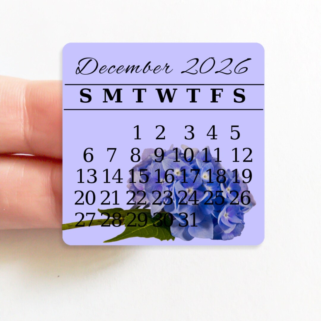Blue Hydrangea Monthly Calendar Stickers 2026, Floral Planner Date ...