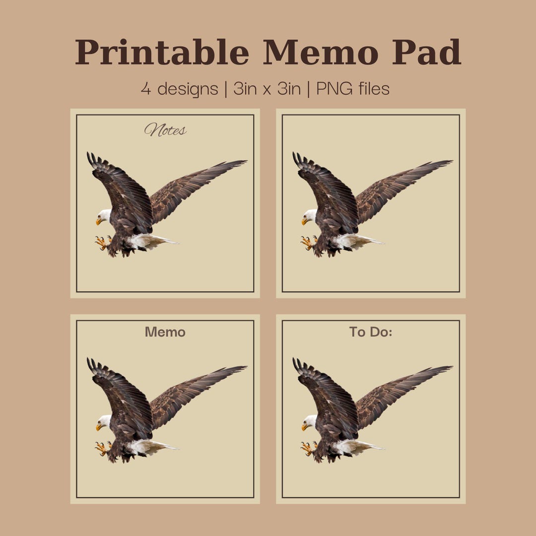 Bald Eagle Printable Sticky Notes, Patriotic Memo Pad Design, 3x3 Inch ...
