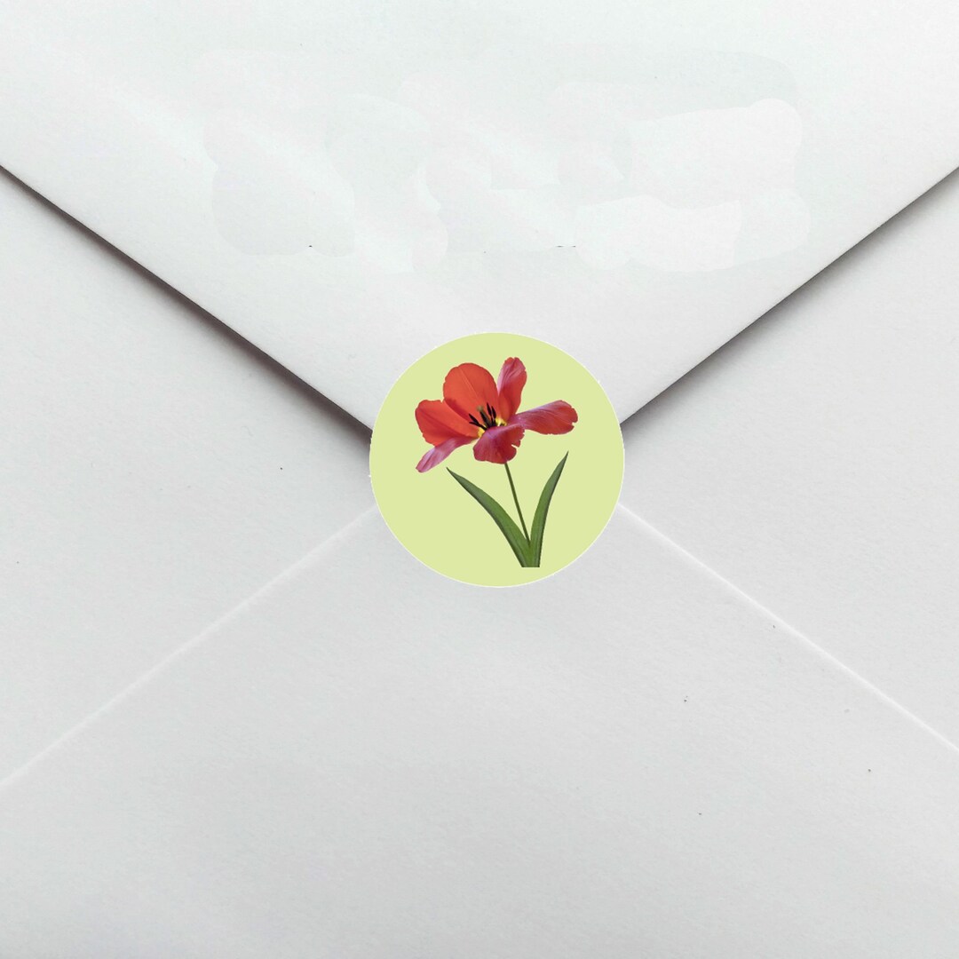 Red Tulip Envelope Seal Sticker, 1 Inch Circle Sticker for Scrapbook ...