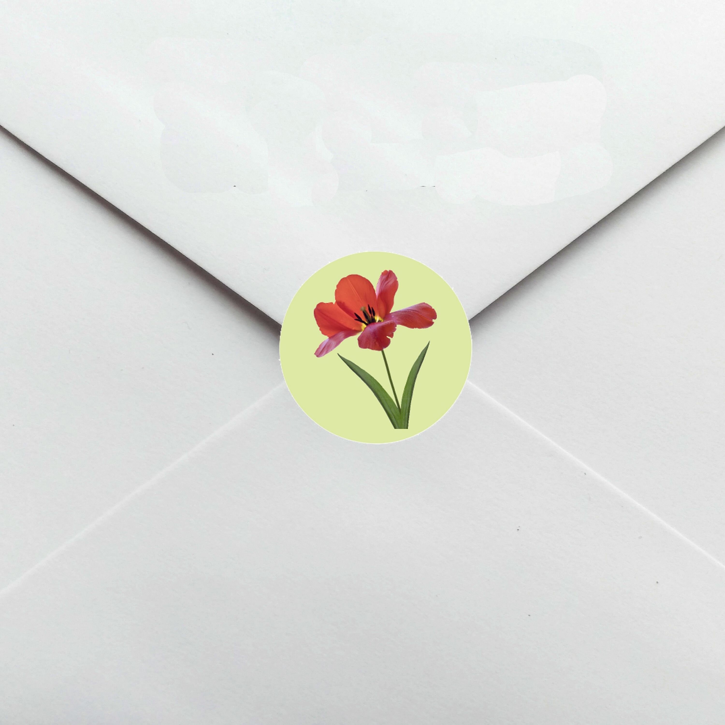 Red Tulip Envelope Seal Sticker, 1 Inch Circle Sticker for Scrapbook ...