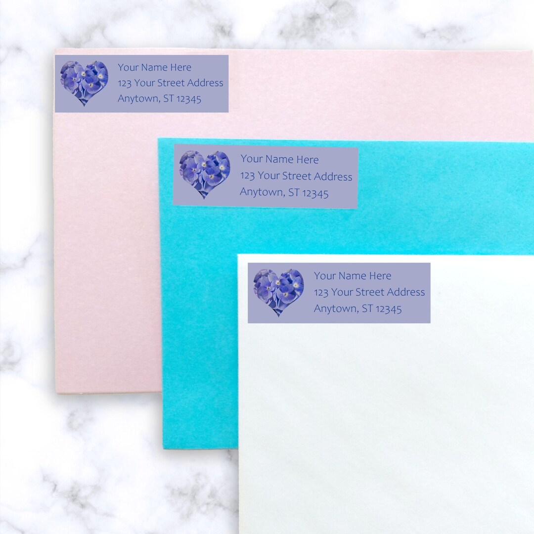 Blue Hydrangea Flower Heart Return Address Label Stickers, Blue Heart ...