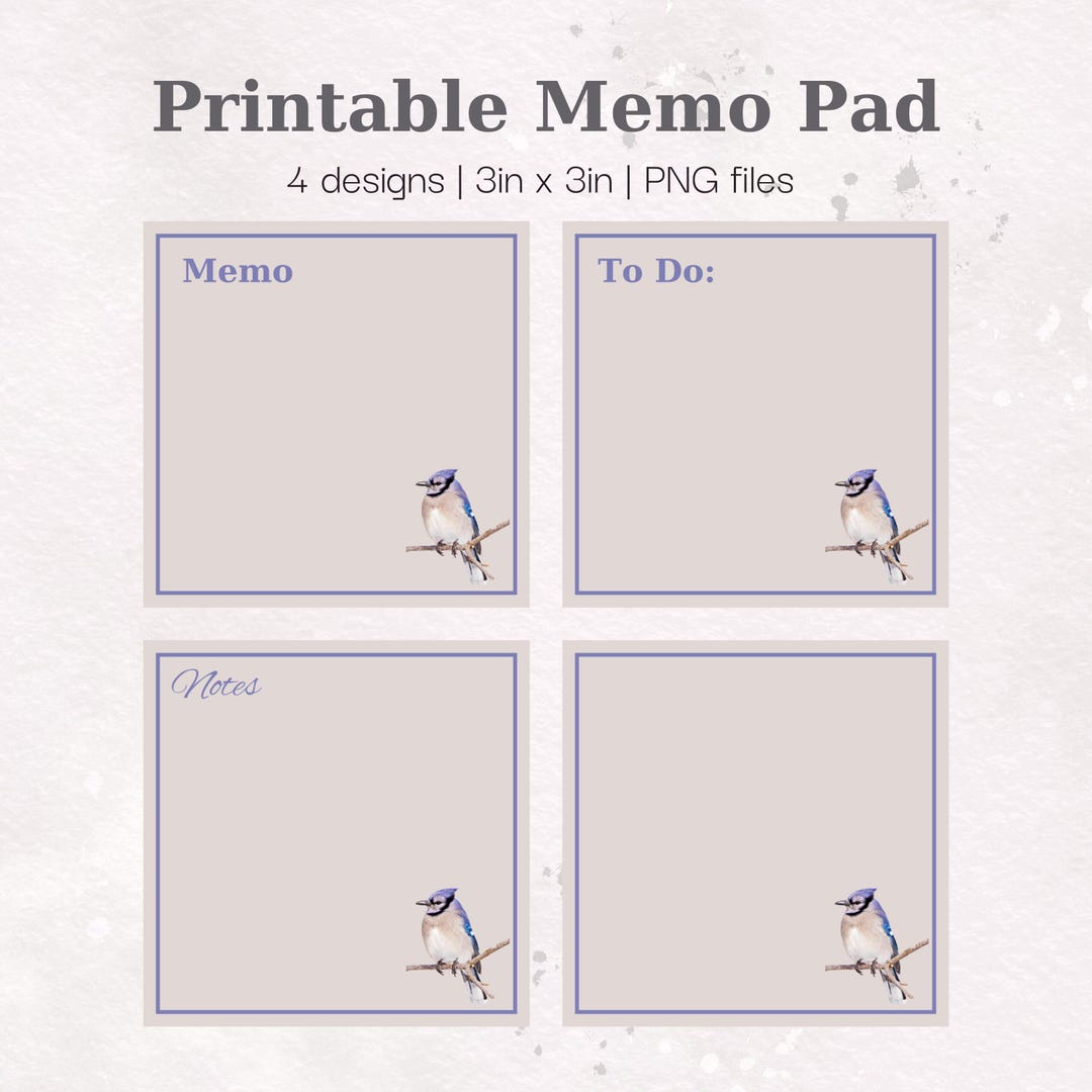 Blue Jay Bird Notepad Bundle, Digital Memo Paper, Bird Sticky Note ...