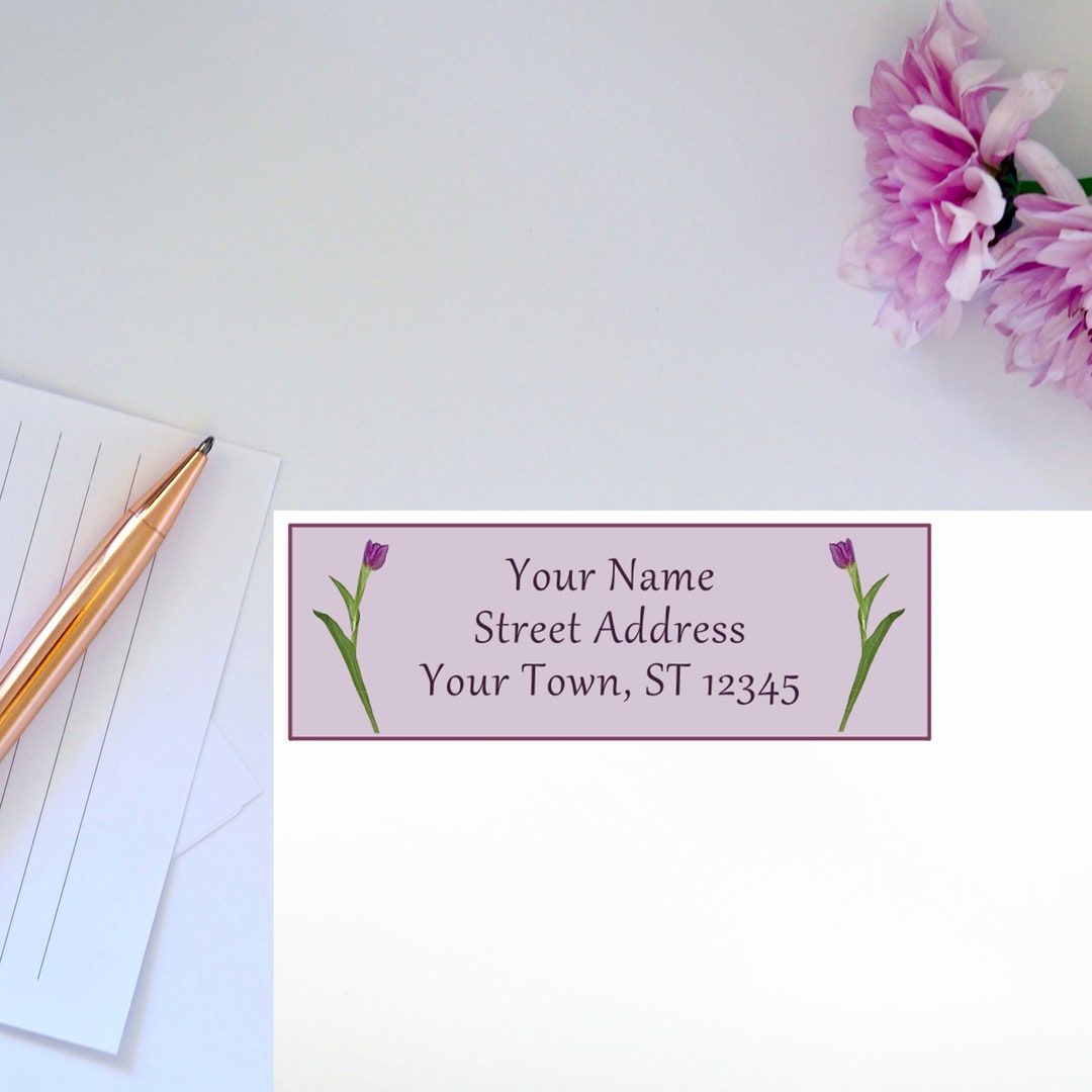 Set of 30 Purple Address Labels, Floral Personalized Address Labels ...