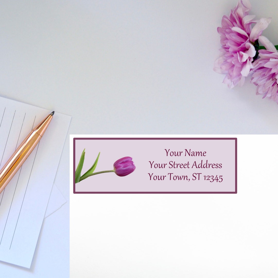 Purple Tulip Personalized Mailing Labels, Custom Set of 30 Address ...