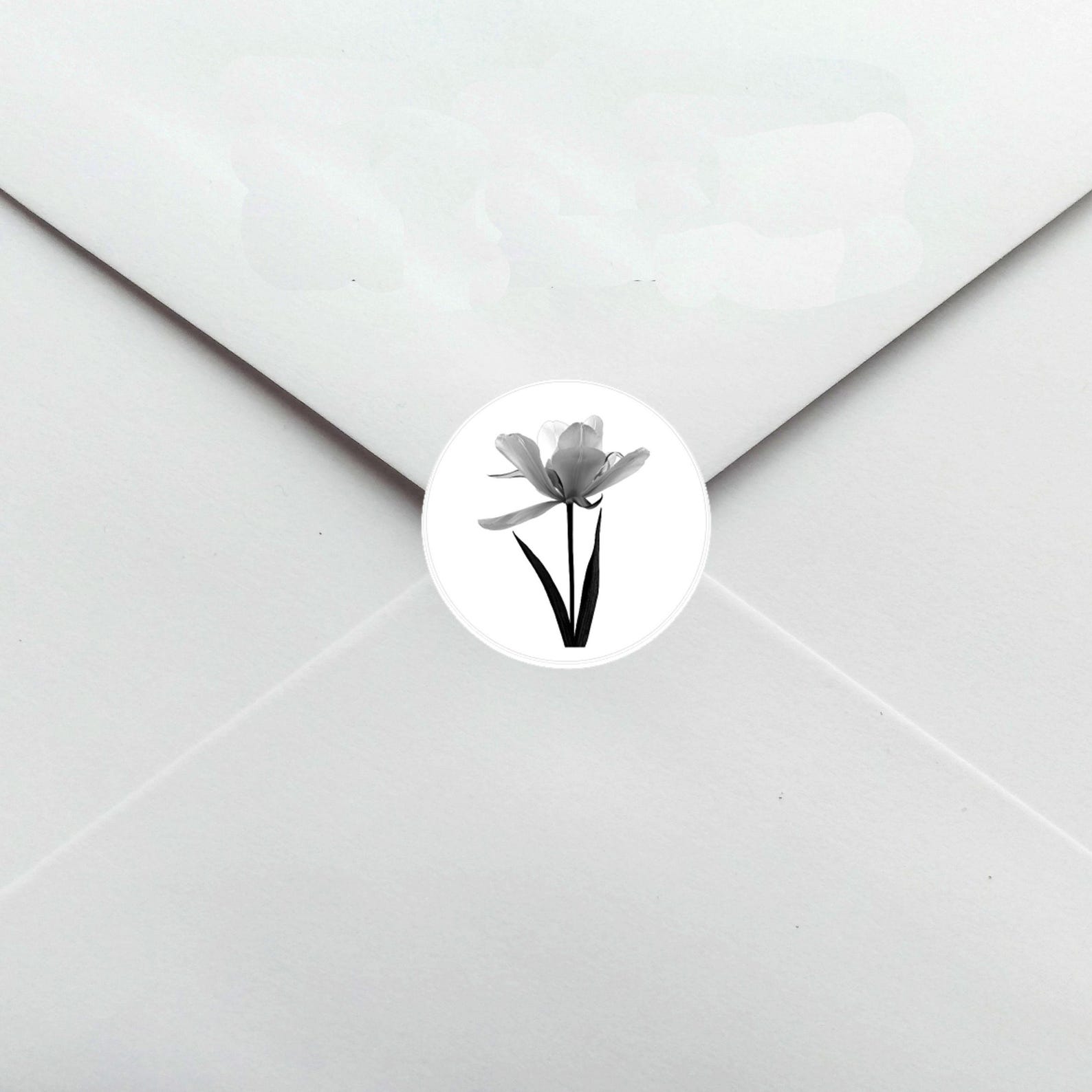 White Tulip Sticker Sheet Journal, Circle Envelope Seal Sticker, 1 Inch ...