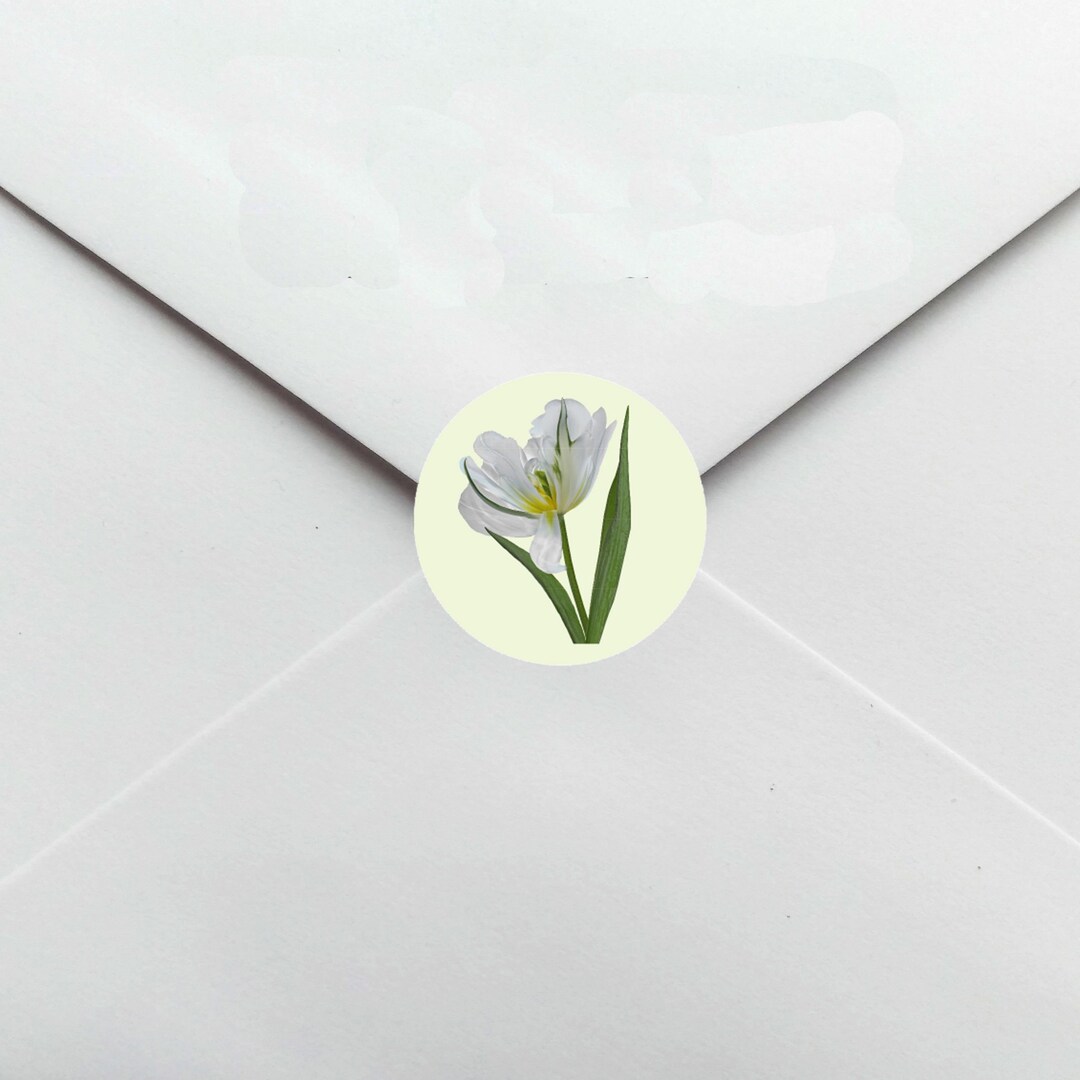 White Tulip Envelope Seal Stickers, Circle Botanical Planner Stickers ...