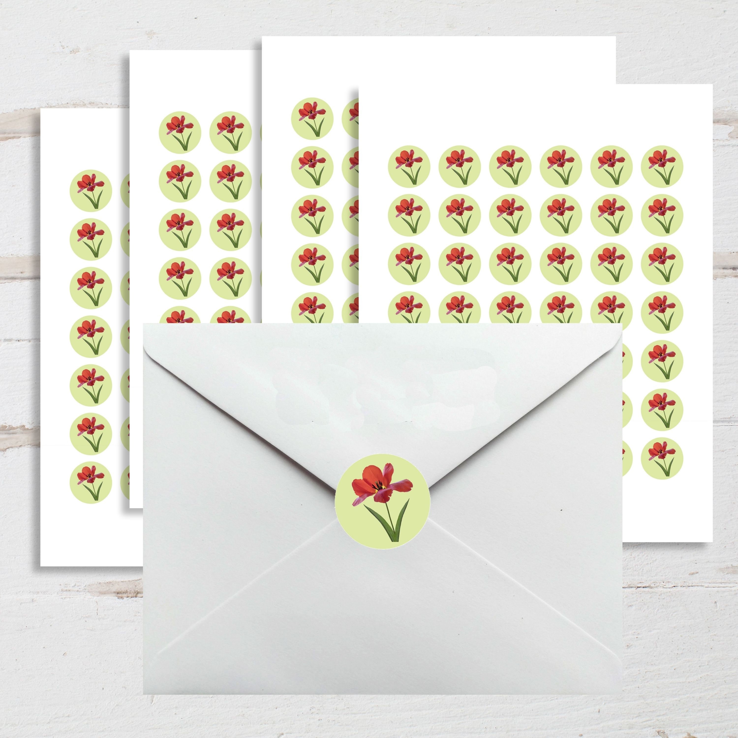 Red Tulip Envelope Seal Sticker, 1 Inch Circle Sticker for Scrapbook ...