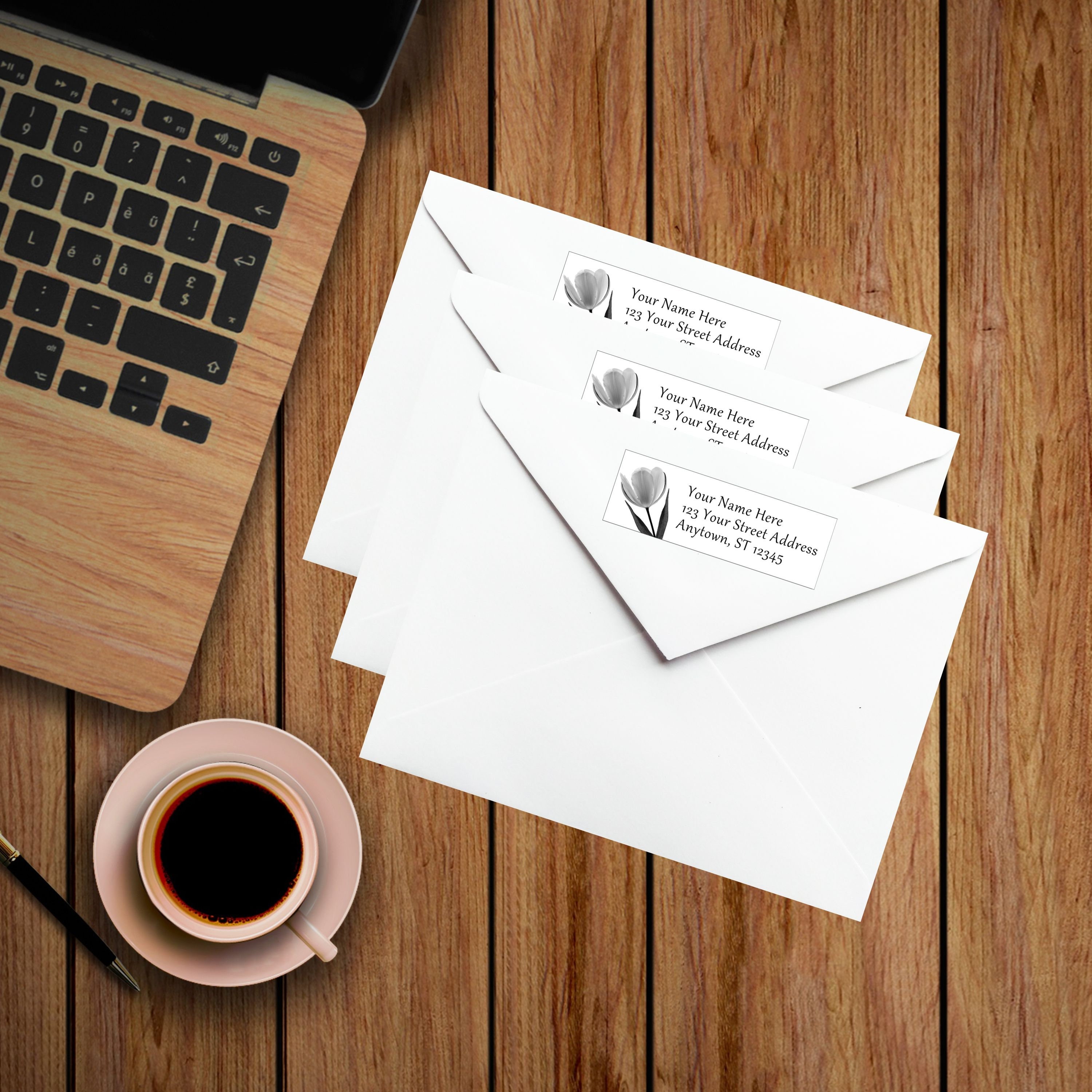 Set of 30 Custom Return Address Labels, Personalized White Floral ...