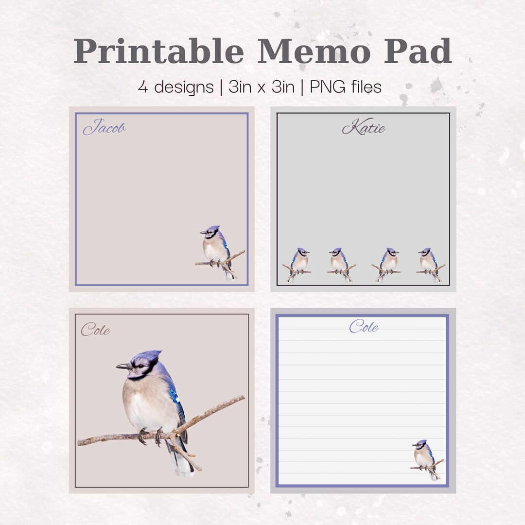 Blue Jay Personalized Notepad Printable, Wildlife Custom Notepad Birds ...
