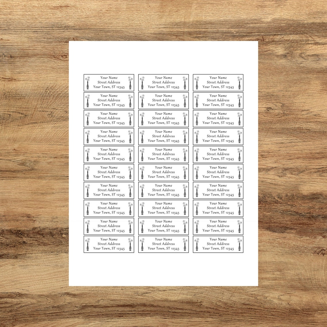 Elegant Set of 30 Daffodil Flower Return Address Labels in Chic Black ...