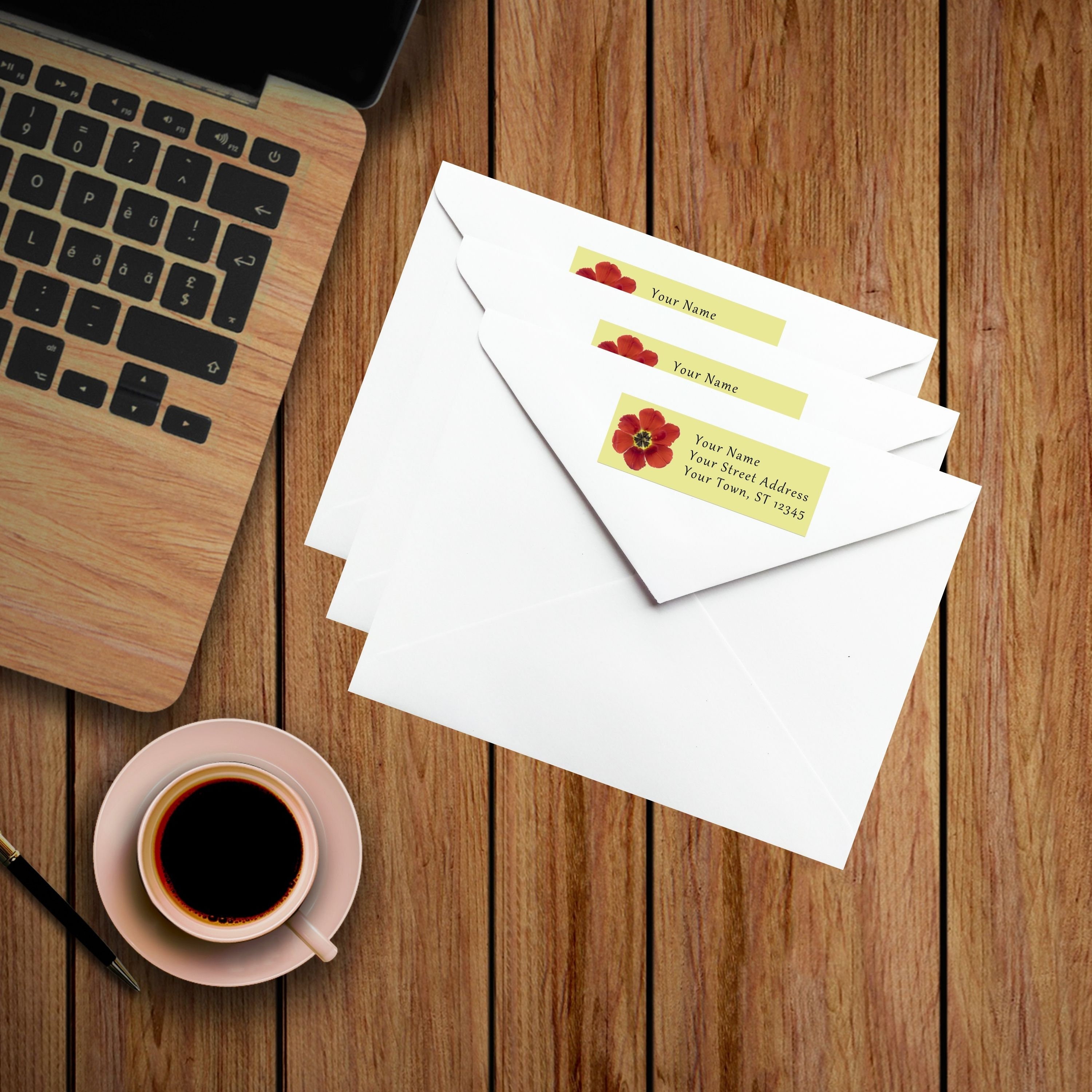 Red Tulip Modern Address Labels, Set of 30 Envelope Address Label ...