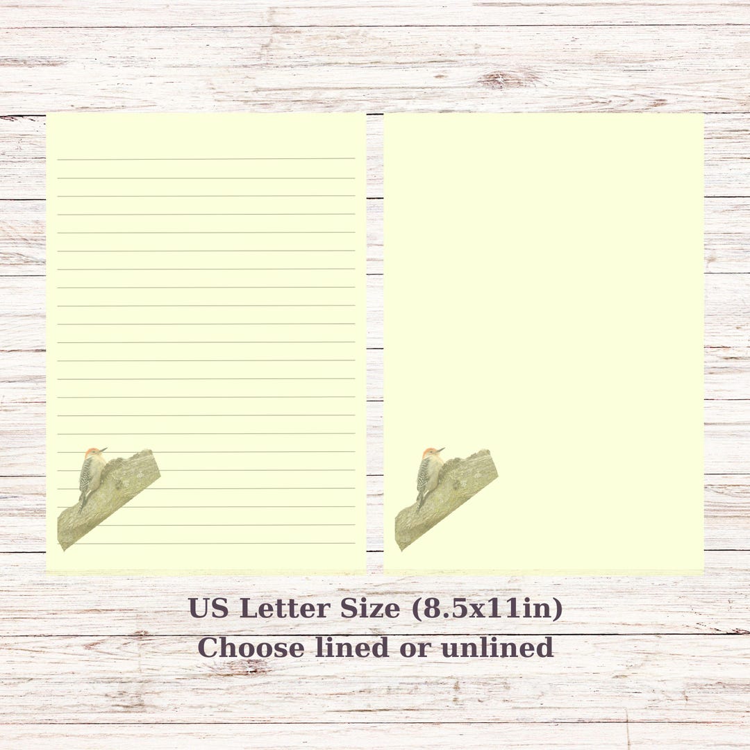 Woodpecker Letter Writing Paper, Unlined or Lined Stationary Birds ...
