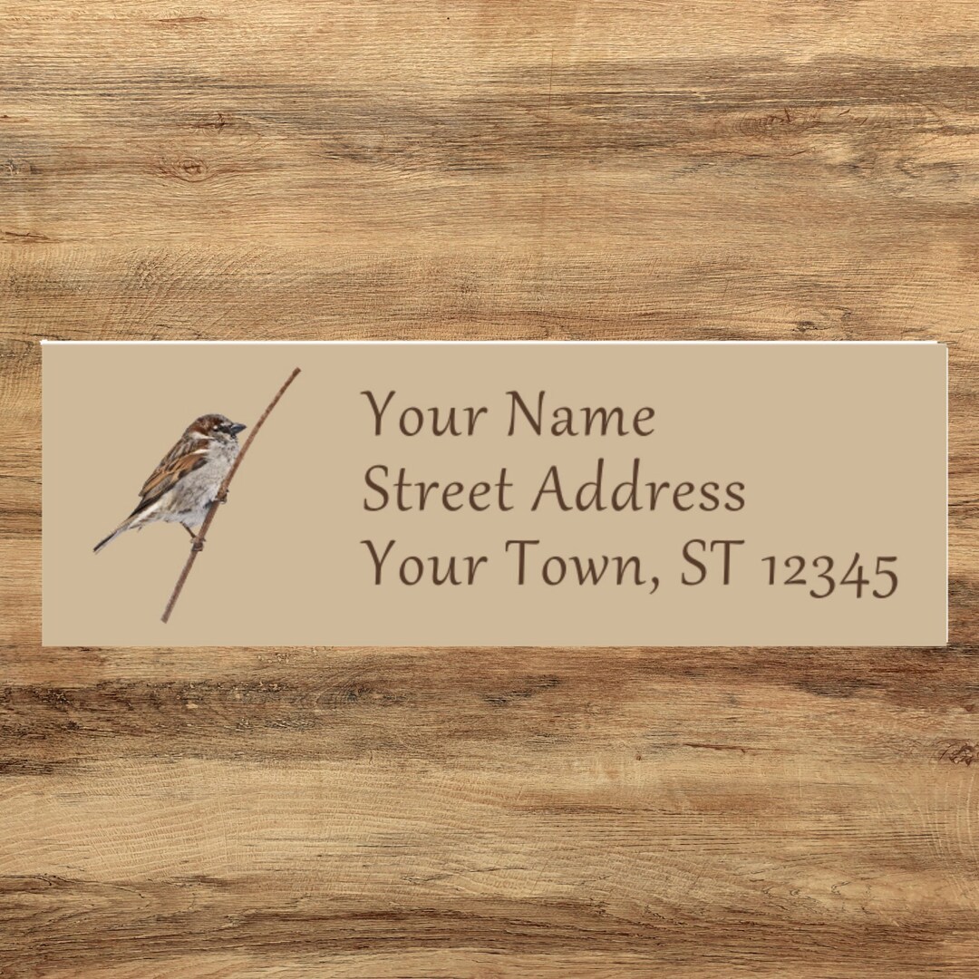 Male House Sparrow Return Mailing Label, Brown Bird Personalized ...