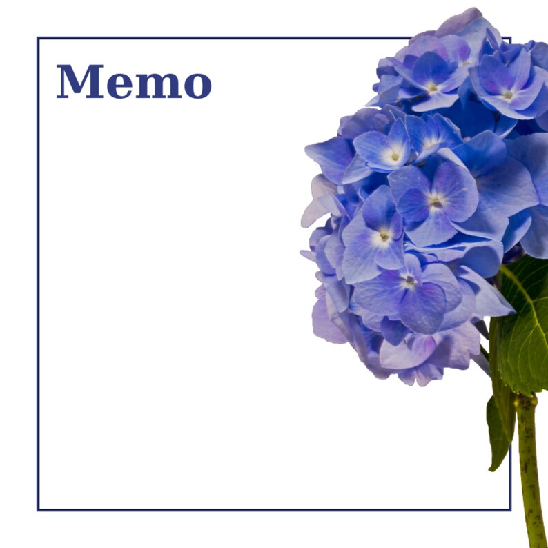 Blue Hydrangea Printable Memo Pad Templates, Floral Memo Sheet Bundle ...