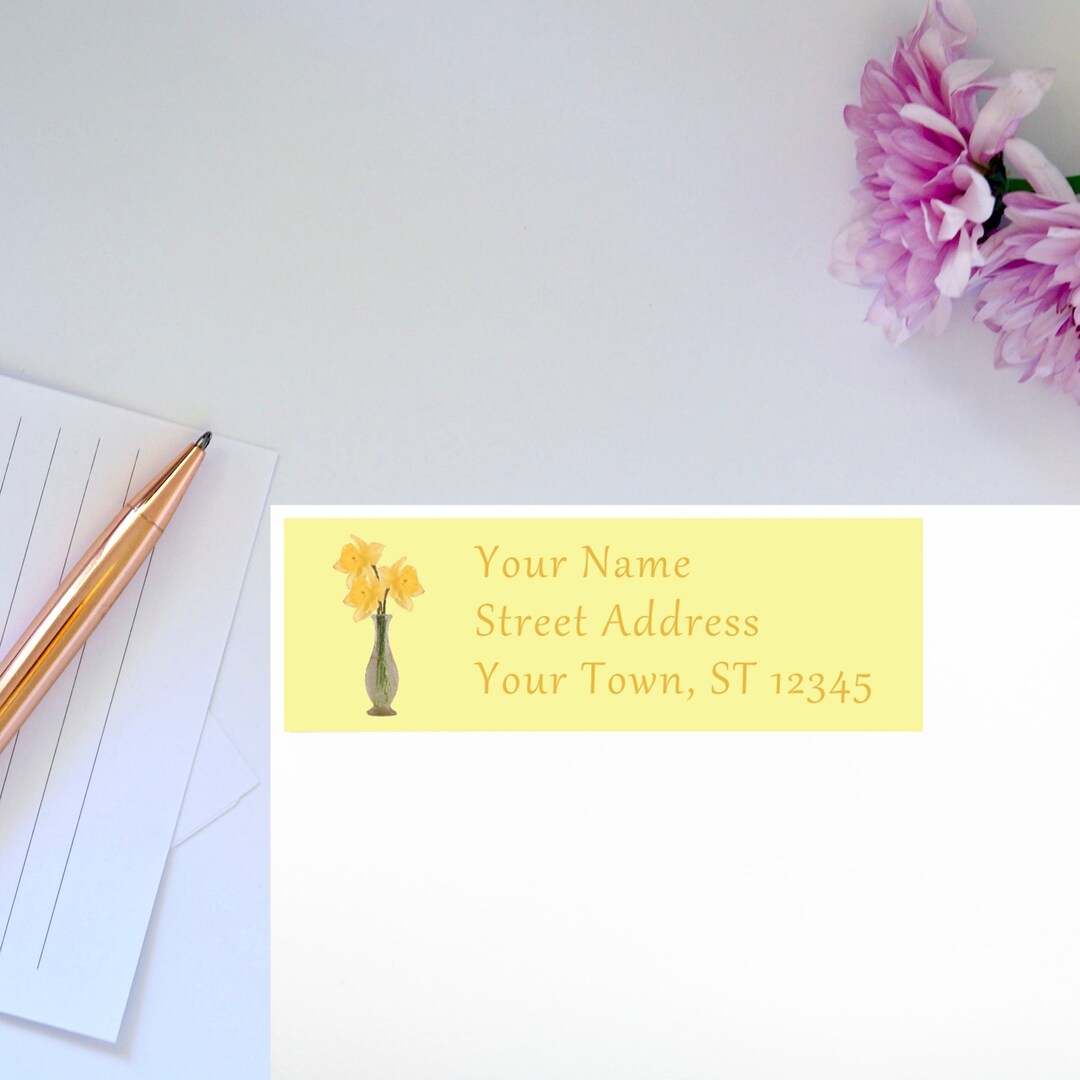 Yellow Daffodil Flower Address Labels Stickers, Personalized Return ...